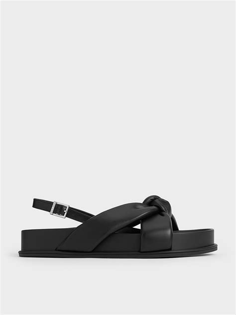 Black Rosetta Knotted Puffy Sandals Charles And Keith Sg