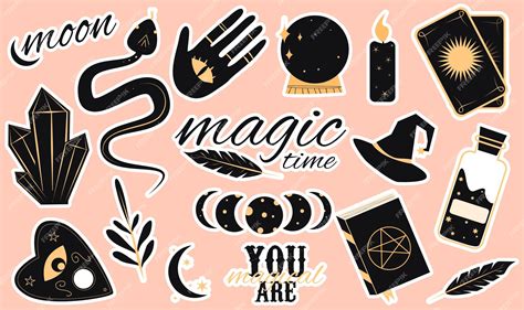 Premium Vector Big Set Witchcraft Magical Stickers Occult Magic Hand