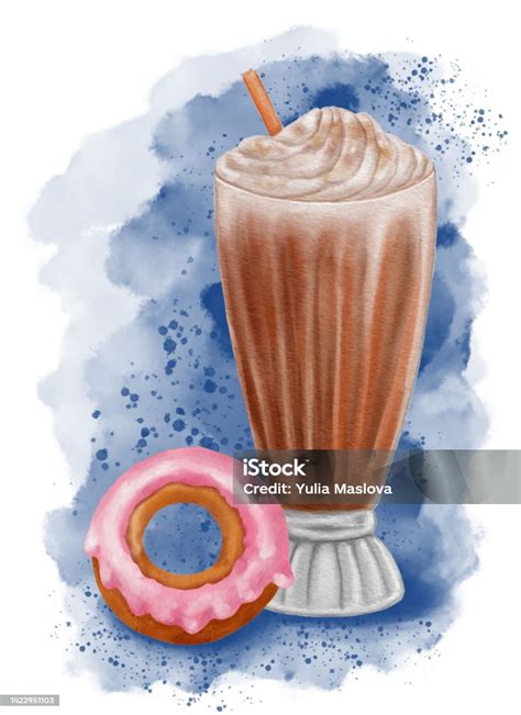 수채화 배경에 커피와 도넛 한 잔 엽서 카드 명함을위한 디자인 수채화 스타일의 고립 된 그림 달콤한 음식에 대한 스톡 벡터 아트 및 기타 이미지 Istock