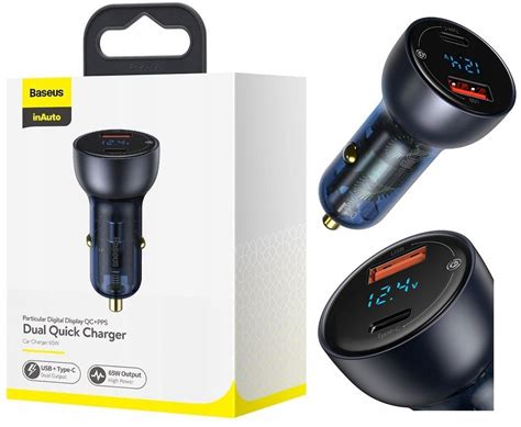 Baseus Ładowarka Samochodowa Led Szybka Mocna Type C Usb 65w Qc Pd