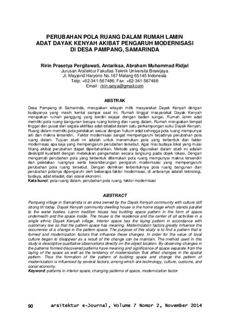 Pdf Perubahan Pola Ruang Dalam Rumah Lamin Adat Dayak Kenyah Akibat
