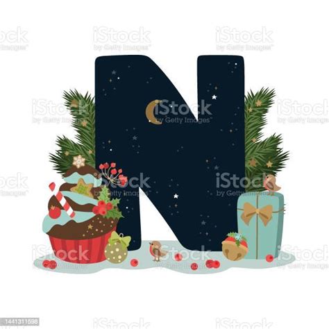 메리 크리스마스 알파벳입니다 축제 요소가있는 문자 N 벡터 그래픽입니다 0명에 대한 스톡 벡터 아트 및 기타 이미지 0명 12월 개체 그룹 Istock