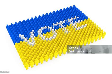 우크라이나 국기와 투표 기호로 사람 아이콘의 행입니다 3d 렌더링 Referendum에 대한 스톡 사진 및 기타 이미지