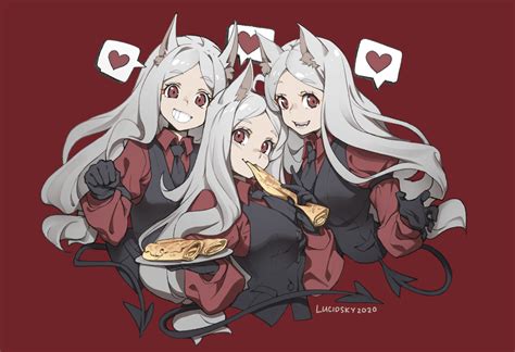 Animal Ears Cerberus Helltaker Demon Doggirl Food Gray Hair Heart
