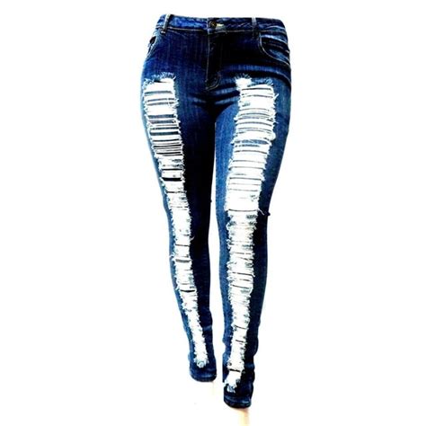 Jack D Womens Plus Size Curvy Stretch Distressed Ripped Blue Skinny