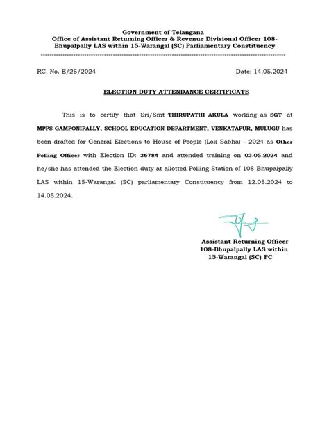 Election Duty Certificate Revised Pdf Government Democracy