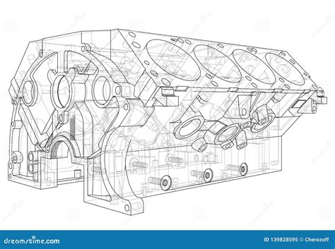 Engine Block Sketch Vector Rendering Of 3d Stock Vector Illustration