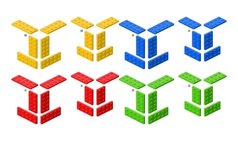 D Set Of Colored Constructor Kit In Isometry Blocks Vector Illustration Vector Art