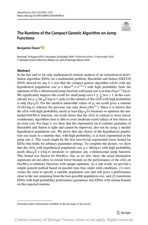 the runtime of the compact genetic algorithm on jump functions