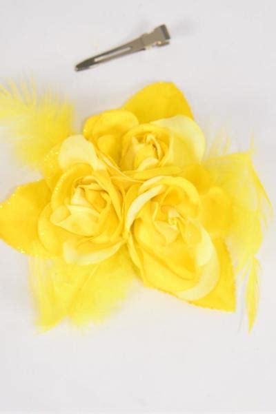 Flower Silk Flower Feather 3 Roses Yellow 12 Pcs Flower Dozen