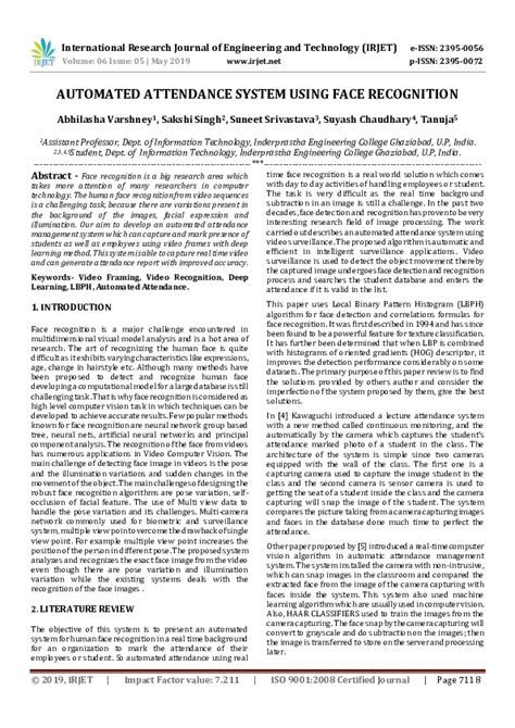 Pdf Automated Attendance System Using Face Recognition Technique
