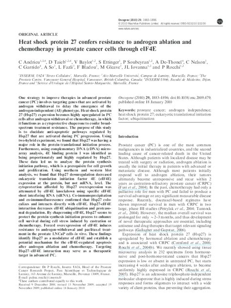 Pdf Heat Shock Protein 27 Confers Resistance To Androgen Ablation And