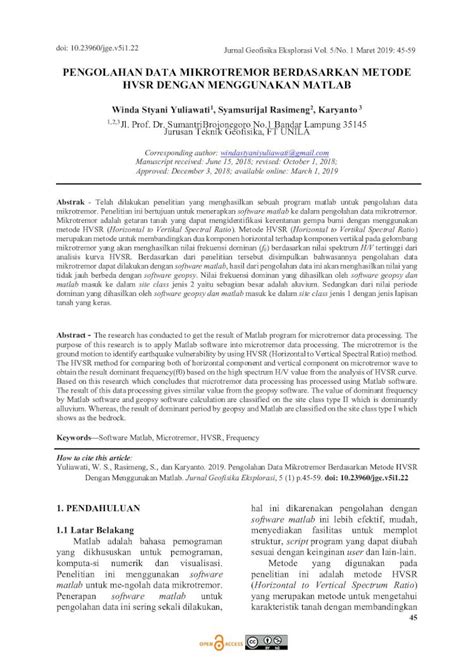 Pdf Pengolahan Data Mikrotremor Berdasarkan Metode Hvsr Dengan