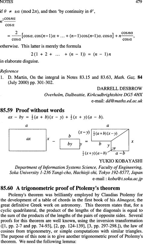 85 60 A Trigonometric Proof Of Ptolemys Theorem The Mathematical Gazette Cambridge Core