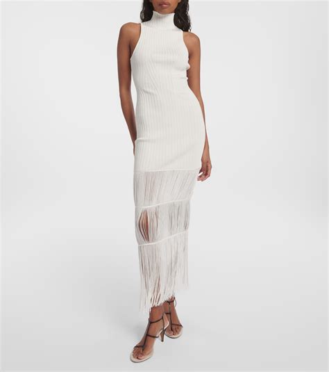 화이트 Zare 프린지 리브 니트 맥시 드레스 Khaite Mytheresa