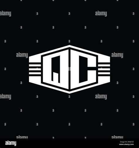 Qc Letter Logo Monogram Hexagon Emblem Shape With Stripes Outline Style