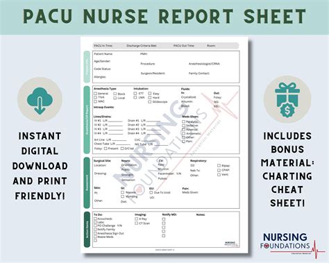 Pacu Rn Report Sheet Nurse Brain Perianesthesia Nursing Notes