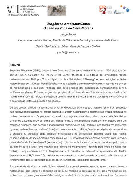 PDF Orogénese e metamorfismo O caso da Zona de Ossa Morena nese e