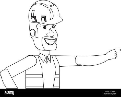 Cartoon Construction Worker With Safety Vest And Helmet Over White