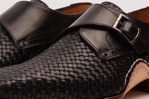 The Rolls Woven Black Leather Single Monk Strap Handmade Men Shoe