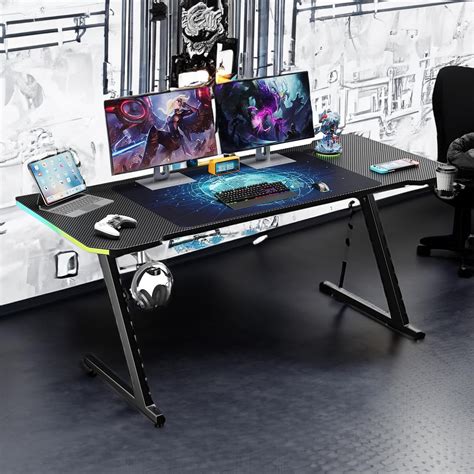 Buy Gaming Desk With Rgb Lights140x60cm Carbon Fibre Surface Gaming