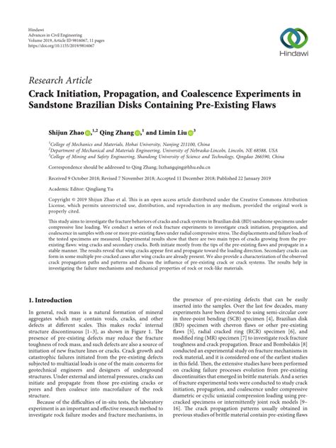 Pdf Crack Initiation Propagation And Coalescence Experiments In