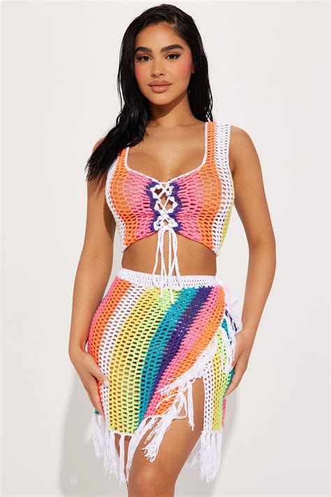 Colors Of The Sea 2 Piece Crochet Cover Up Set Multi Color Fashion Nova
