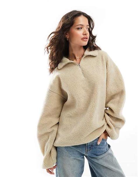 Asos Design Polaire Oversize En Imitation Peau De Mouton à Col Zippé