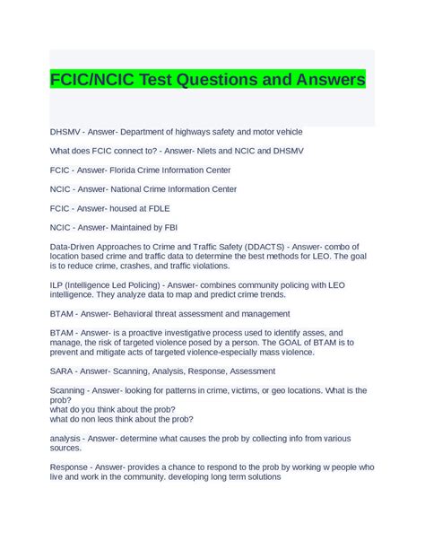Fcic Ncic Test Questions And Answers Exams Advanced Education Docsity