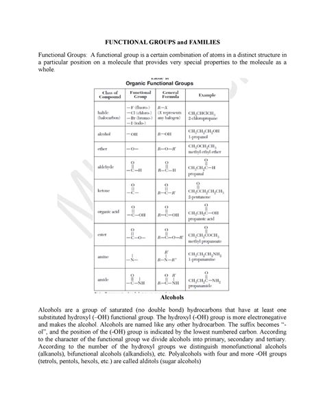 Alcohols Organic Chemistry FUNCTIONAL GROUPS And FAMILIES Functional Groups A Functional