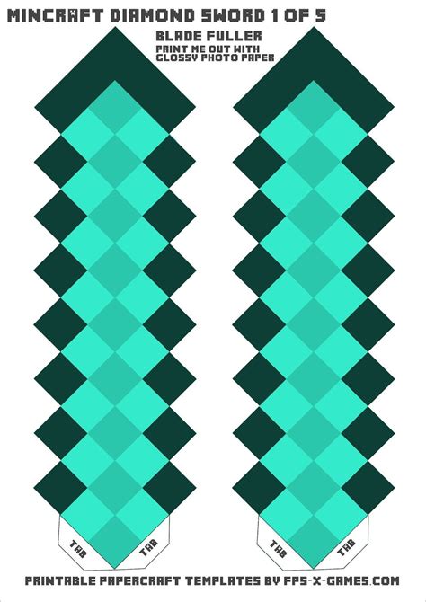 Printable Minecraft Papercraft Diamond Sword Printable Papercrafts Printable Papercrafts