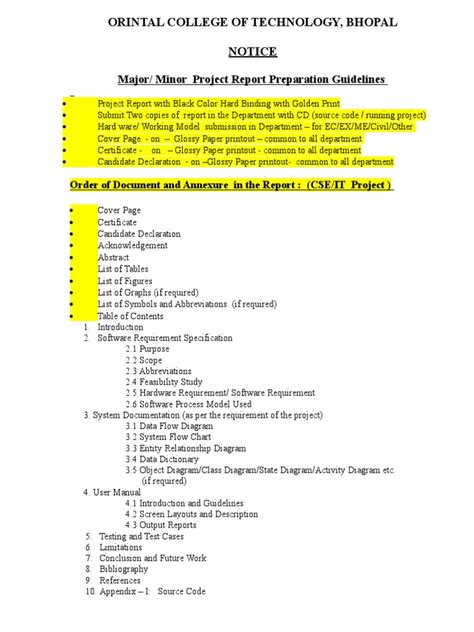 Major And Minor Project Report Sample Format It Pdf Management