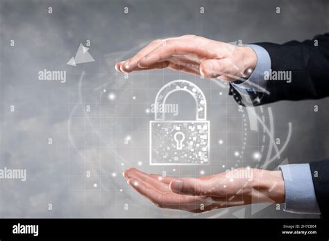 Cyber Security Network Padlock Icon And Internet Technology Networking Businessman Protecting
