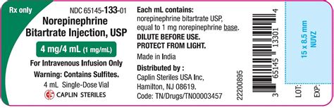 Norepinephrine Drip Dose 8mg 250 Ml