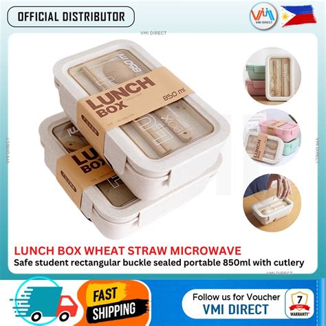 Lunch Box Wheat Straw Microwave Safe Student Rectangular Buckle Sealed
