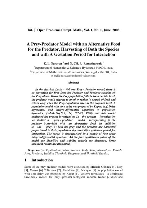 Pdf A Prey Predator Model With An Alternative Food For The Predator