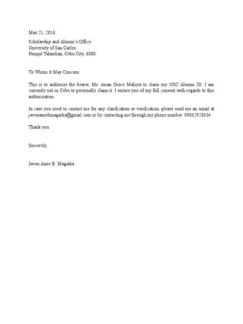 Pdf Alumnni Id Authorization Letter Dokumentips