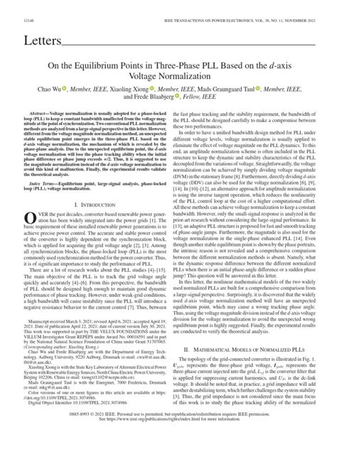 On The Equilibrium Points In Three Phase Pll Based On The D Axis