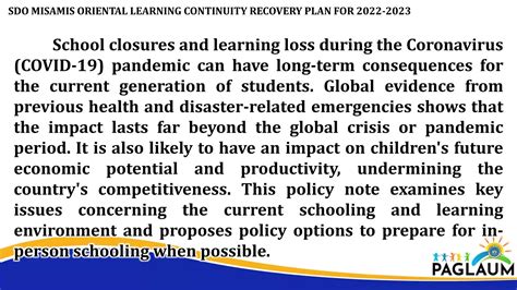 Learning Recovery Continuity Plan Pptx