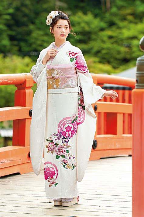 正統派古典 白ピンク 椿柄すっきり柄 シンプル かわいい 清楚 おしとやか 京刺繍京友禅【通販可】25059｜成人式振袖・卒業式袴レンタル