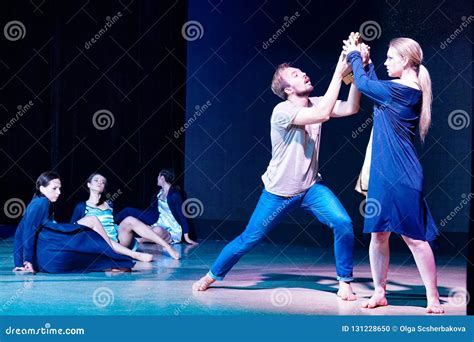 Contemporary Dancers On The Stage Scene Of Jealousy And Love Editorial