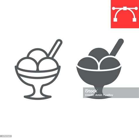 그릇 라인과 글리프 아이콘 디저트와 차가운 셔벗 사인 벡터 그래픽 편집 스트로크 선형 아이콘 Eps 10에 아이스크림 0명에 대한 스톡 벡터 아트 및 기타 이미지 Istock