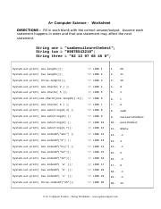 String Worksheet Java Aplus Doc A Computer Science Worksheet DIRECTIONS Fill In Each