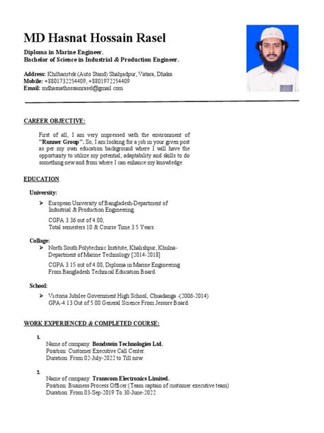 resume of hasnat pdf