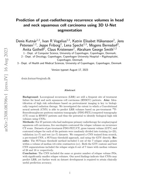 Pdf Prediction Of Post Radiotherapy Recurrence Volumes In Head And