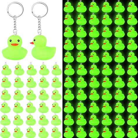 Deekin 24 Pcs Rubber Duck Keychain Glow In The Dark Rubber