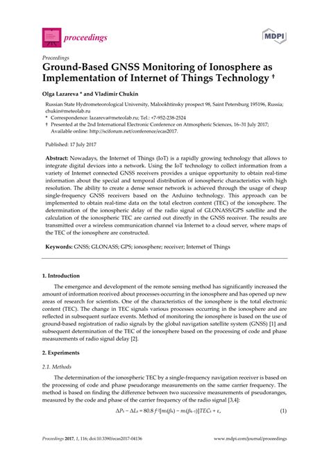 Pdf Ground Based Gnss Monitoring Of Ionosphere As Implementation Of