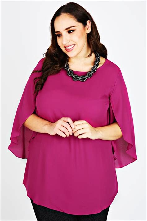 Magenta Chiffon Blouse With Split Angel Sleeves Plus Size 16182022