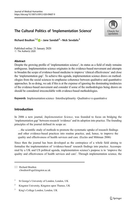 Pdf The Cultural Politics Of ‘implementation Science