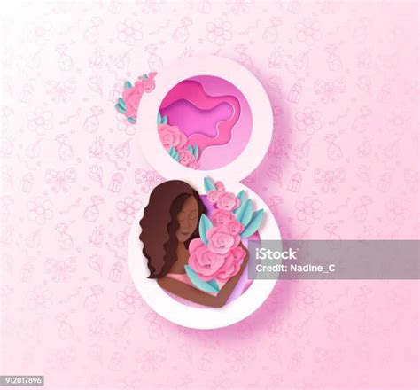 여자 하루 종이 접기 종이 예술 인사말 카드 8 3 월 배너 프레임 패턴 아프리카 여성 실루엣 다채로운 조각된 벡터 일러스트